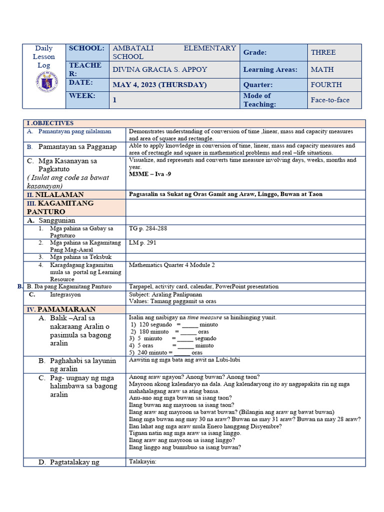 Final Grade 3 COT Math Q4 | PDF