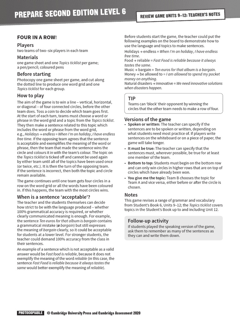PREPARE - 6 - Review Game - Units 09-12 | PDF | Human Communication ...