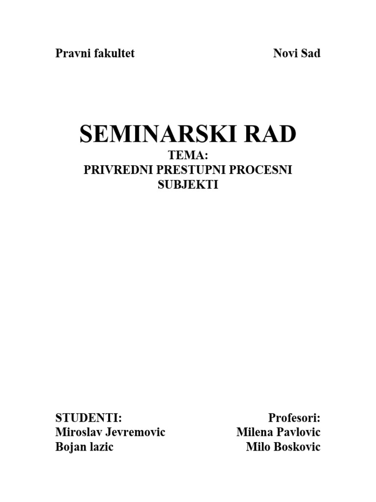 Privredni Prestupni Procesni Subjekti | PDF