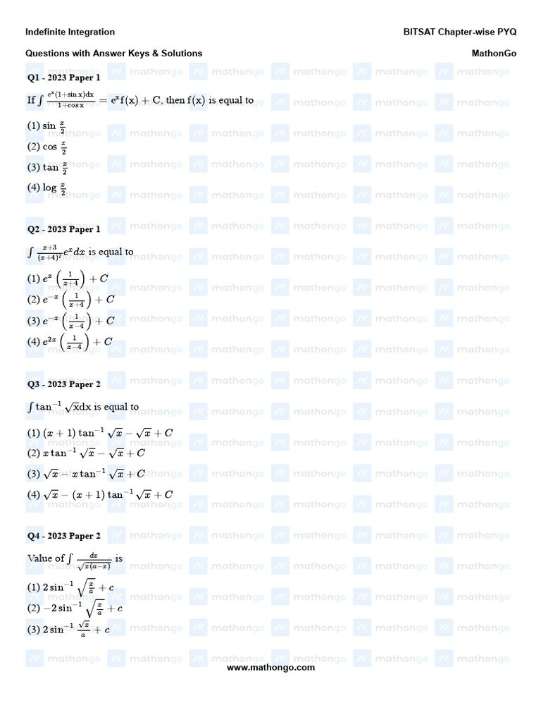 PYQ - Indefinite Integration (1) | PDF