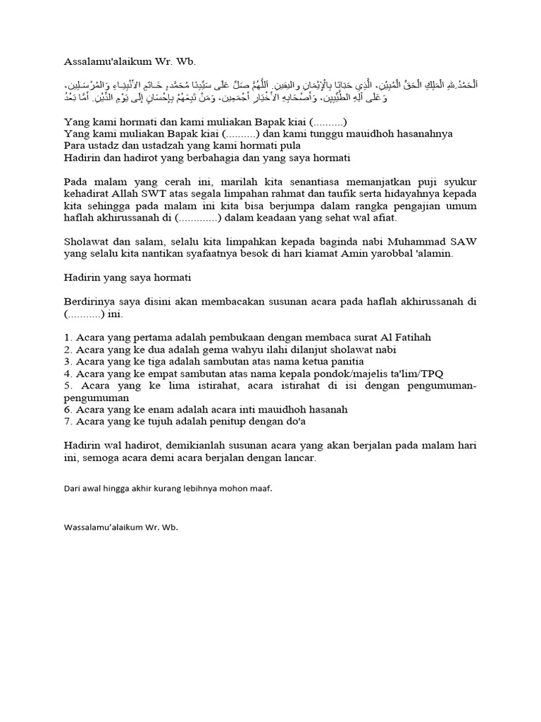 Teks MC Haflah Akhirussanah Pondok | PDF