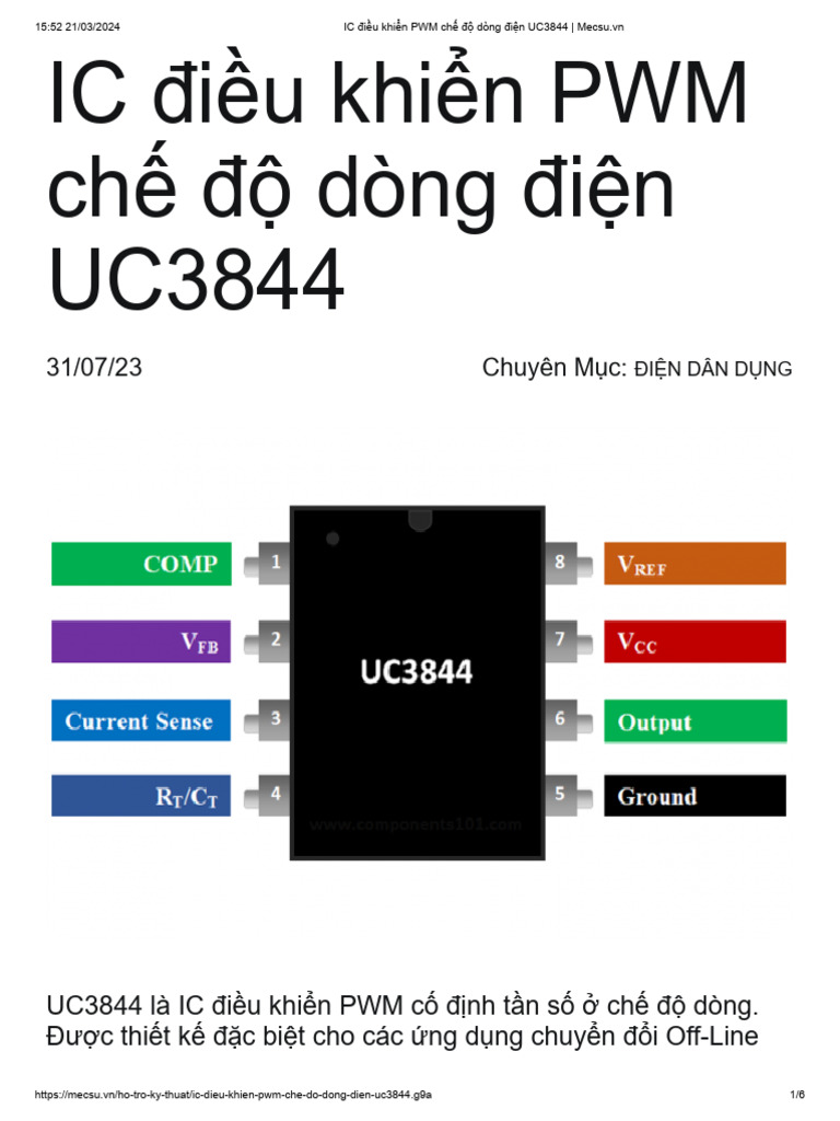 IC điều khiển PWM chế độ dòng điện UC3844 - Mecsu.vn | PDF