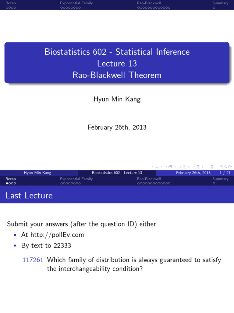 Bios602 Wi13 Lec13 Presentation | PDF | Estimator | Applied Mathematics