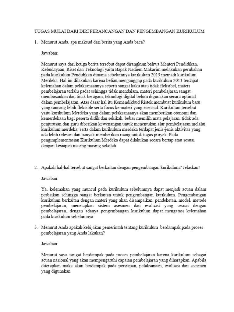 Tugas Mulai Dari Diri Perancangan Dan Pengembangan Kurikulum | PDF
