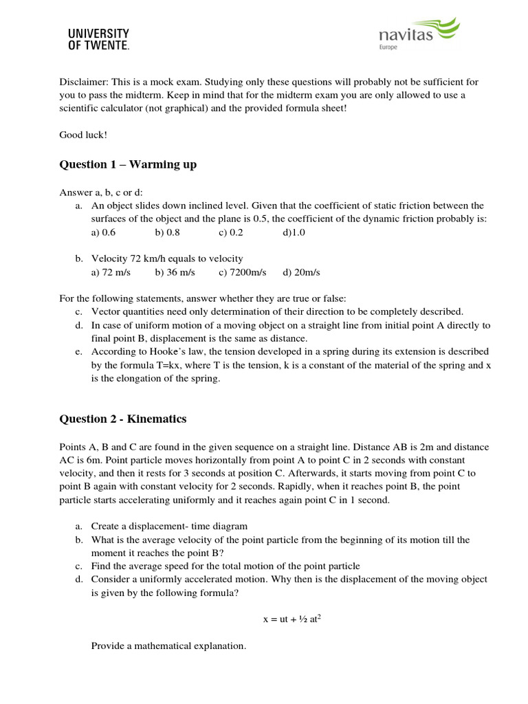 Nancy Lec (6.physics1 - Midterm Example Solutions and Marking Scheme) | PDF | Velocity | Motion ...