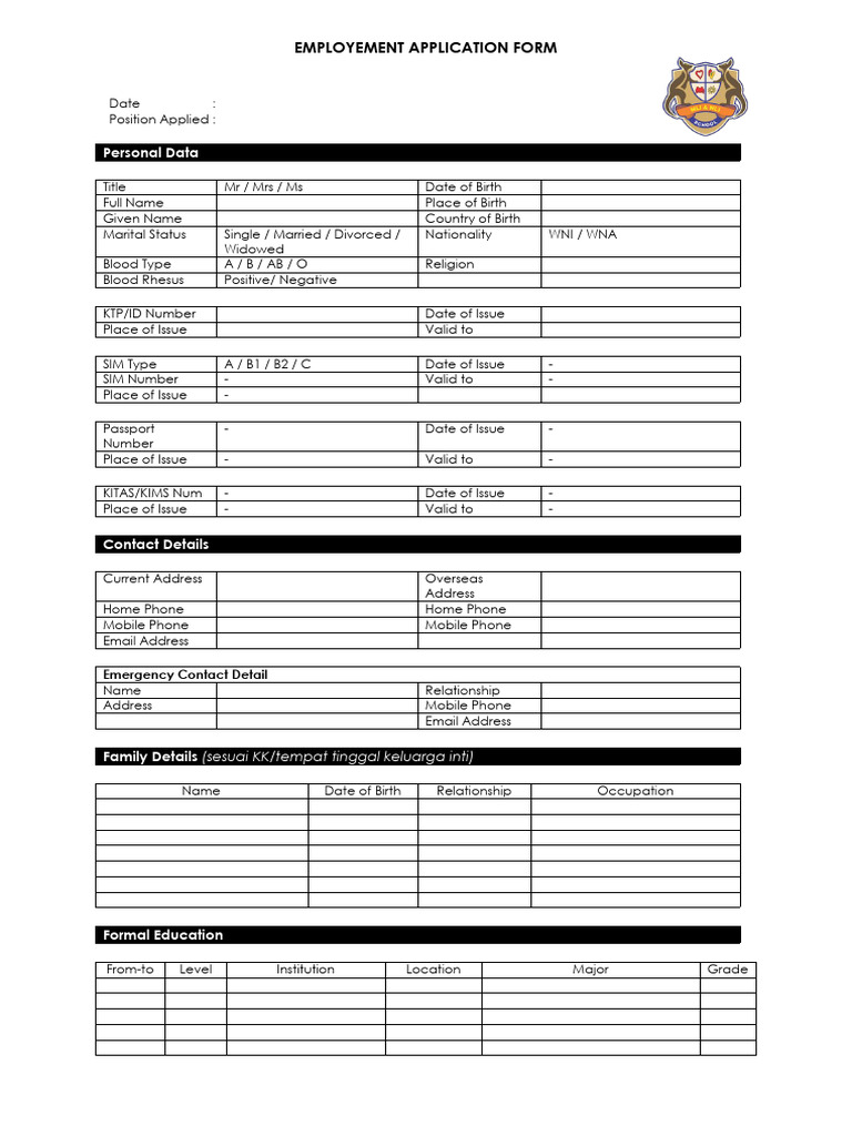 Employment Application Form | PDF