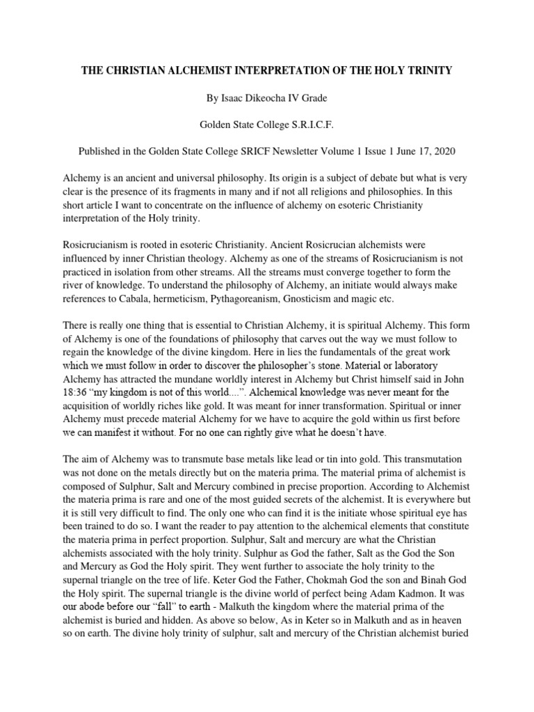 Christian Alchemy and the Holy Trinity | PDF | Alchemy | Rosicrucianism