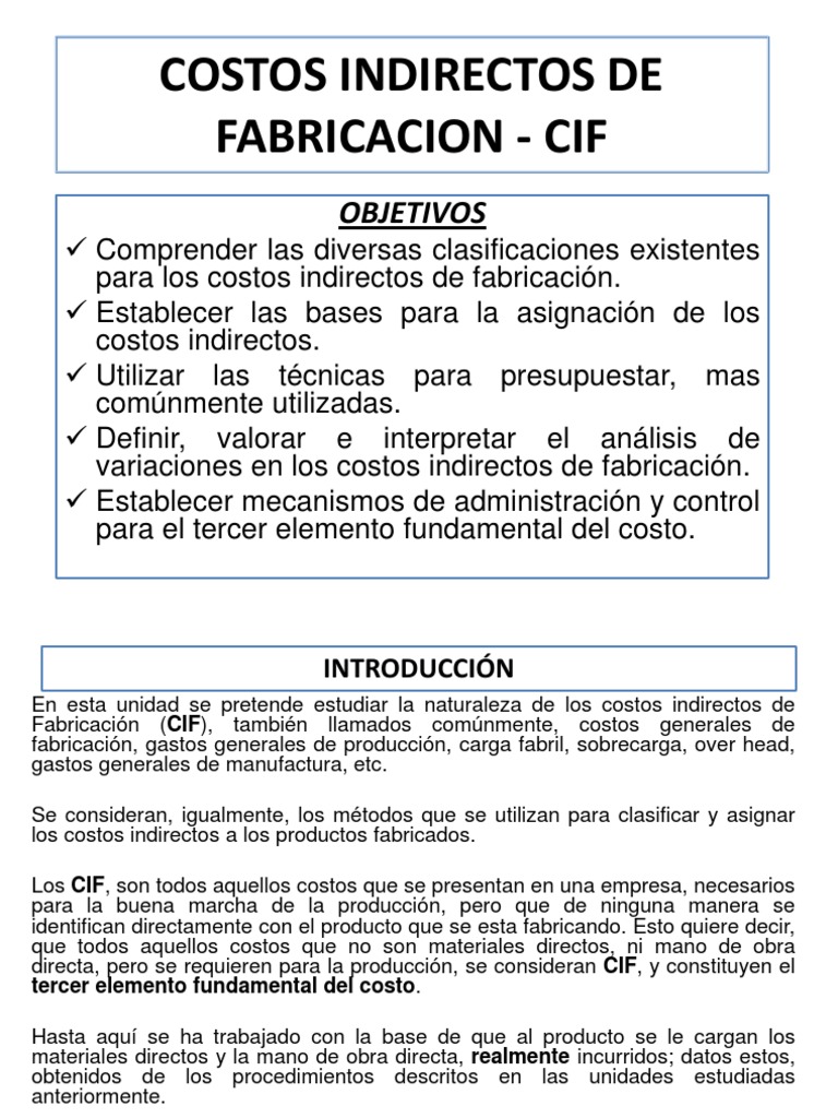 Costos Indirectos de Fabricacion - Cif | PDF | Costo | Presupuesto