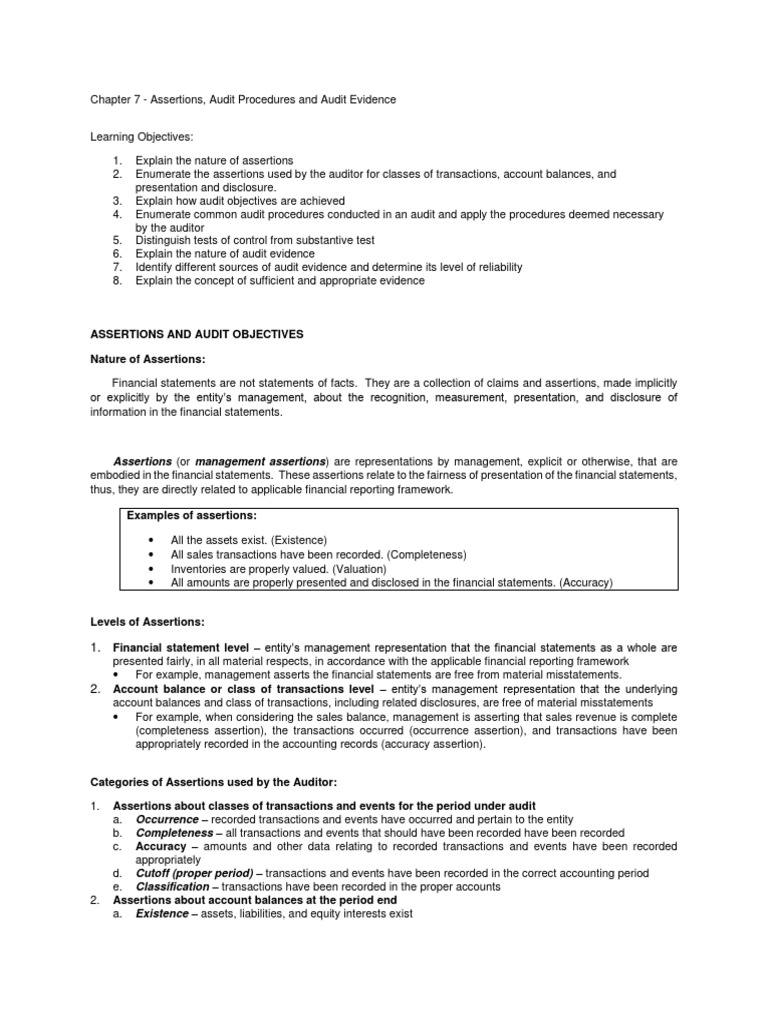 10-Assertions_Audit_Procedures_and_Audit_Evidence-1 | PDF | Audit | Financial Audit
