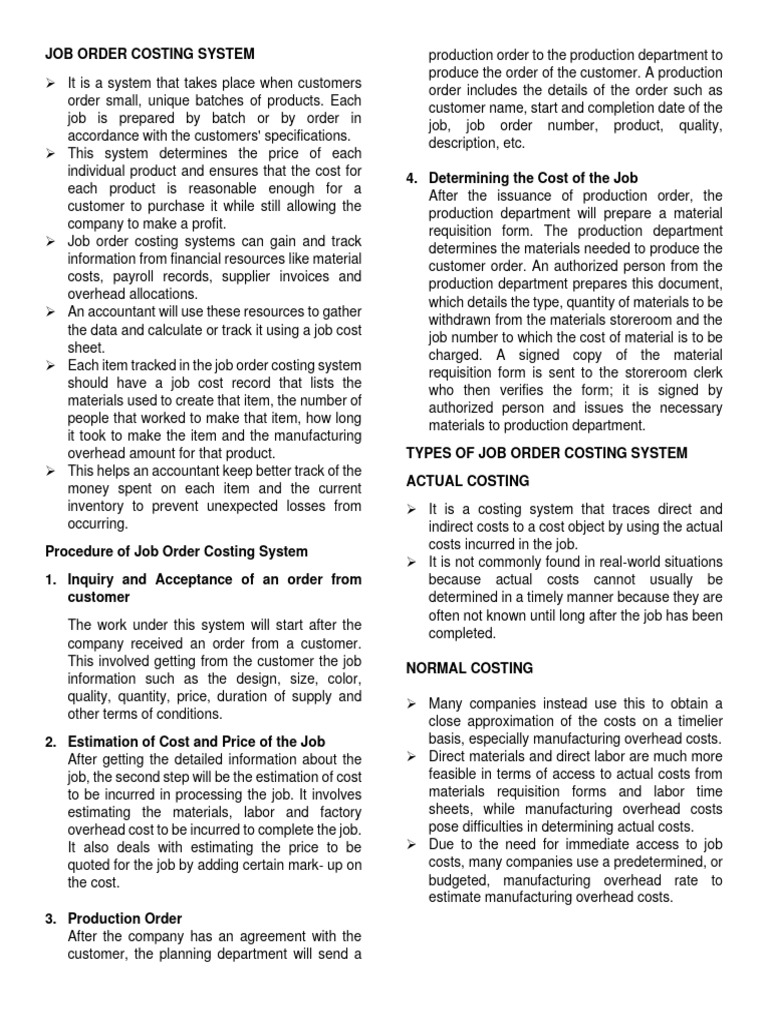 Job Order Costing System Explained | PDF | Cost | Inventory