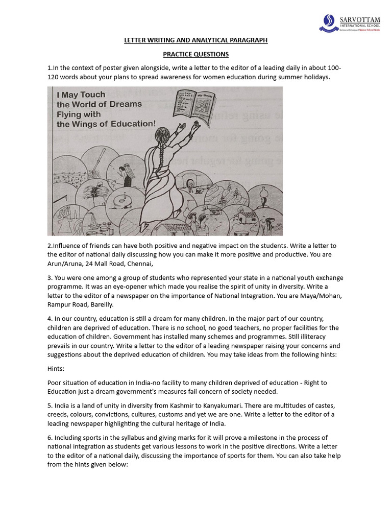 Letter Writing and Analytical Paragraph - Questions | PDF