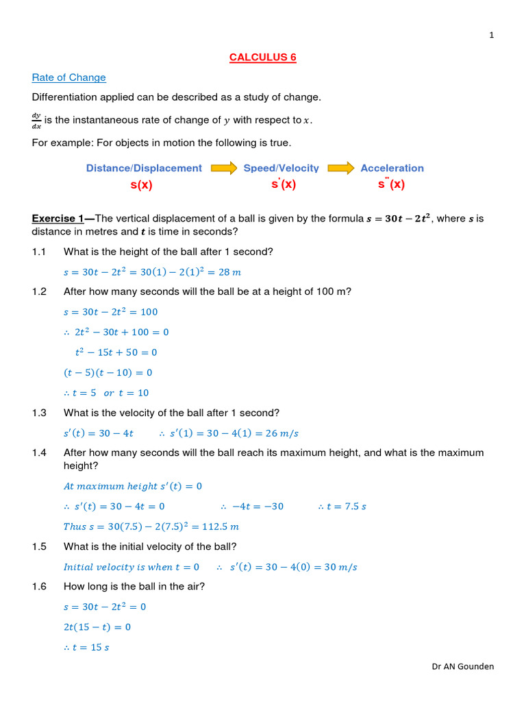CALCULUS 6 - Rate of Change | PDF | Velocity | Derivative