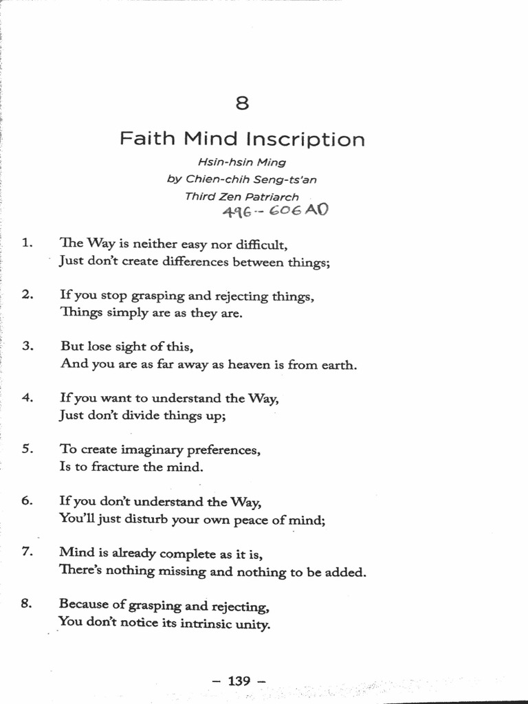 Faith Mind Inscription Third Zen Patriarch | PDF