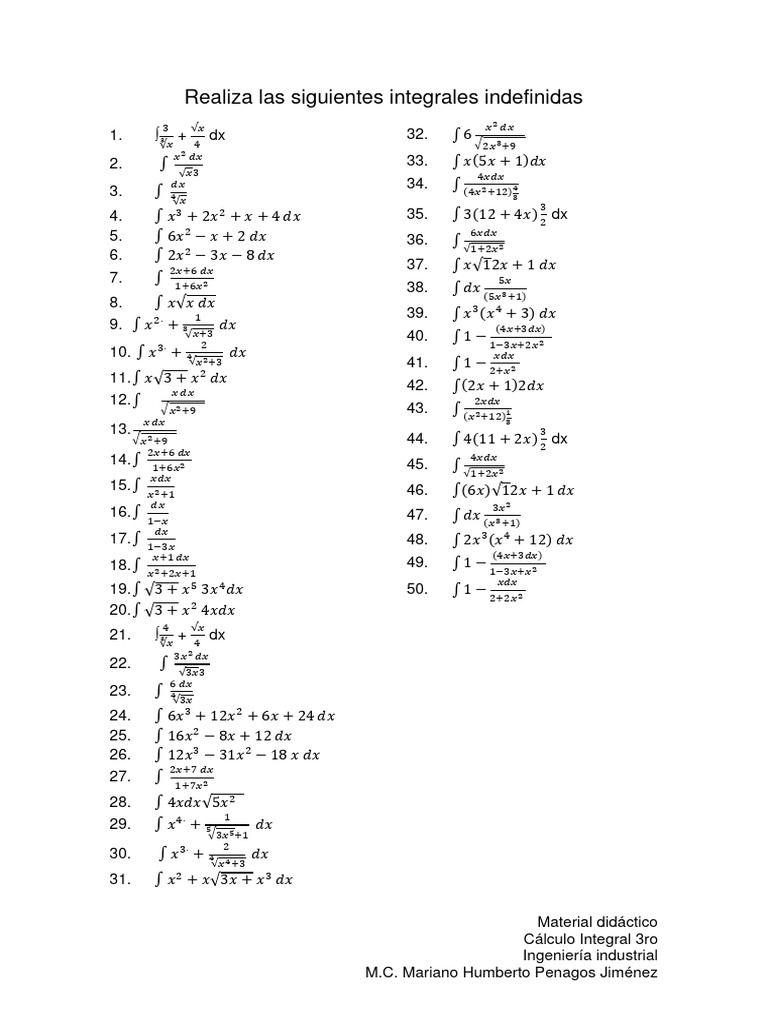 Ejercicios Integrales Indefinidas | PDF
