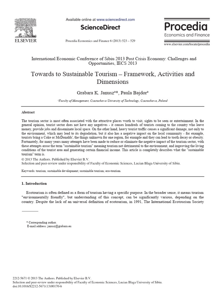 Sustainable Tourism - Framework Activities and Dimensions | PDF ...