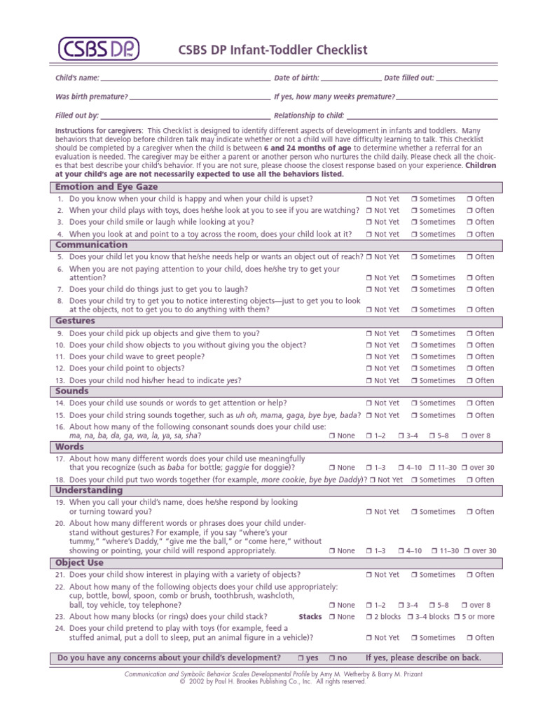 Infant-Toddler Development Checklist | PDF
