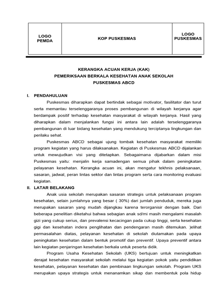 Kak Pemeriksaan Berkala Uks | PDF
