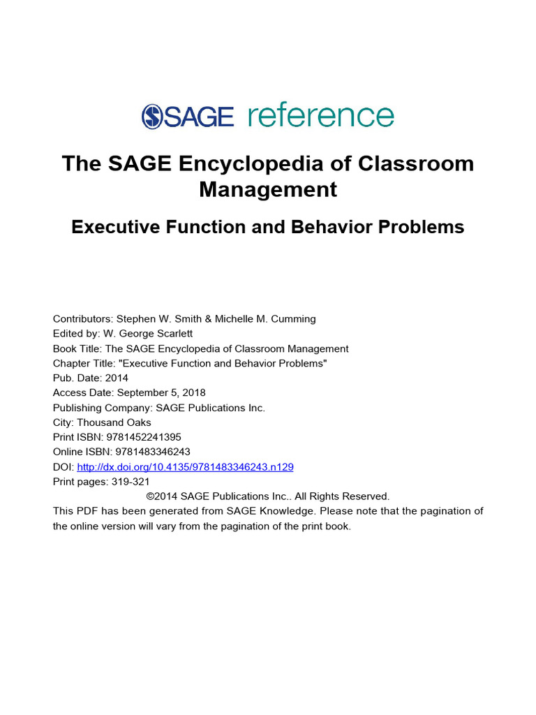 Executive Function and Behavior Problems | PDF | Executive Functions | Goal Setting