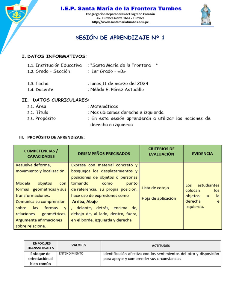 Sesión de Aprendizaje 1 Matematicas | PDF | Aprendizaje | Evaluación