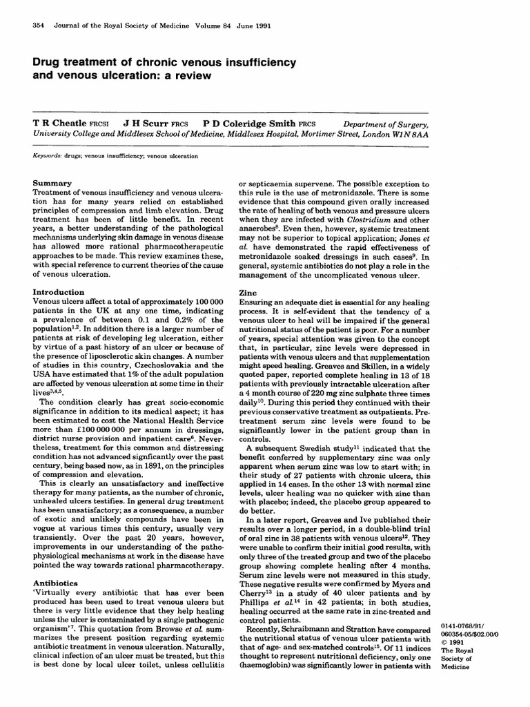 Cheatle Et Al 1991 Drug Treatment of Chronic Venous Insufficiency and ...