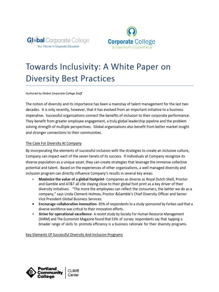 Towards Inclusivity A White Paper On Diversity Best Practices | PDF ...