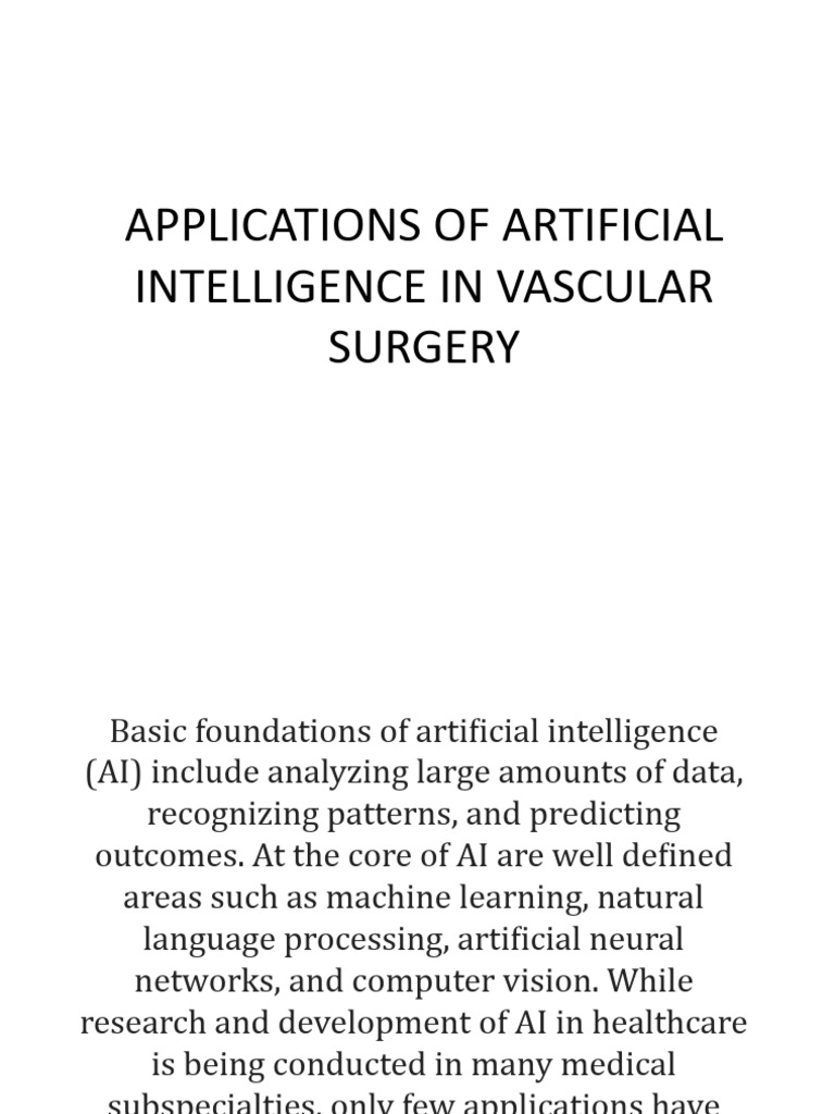 Applications of Artificial Intelligence in Vascular Surgery | PDF
