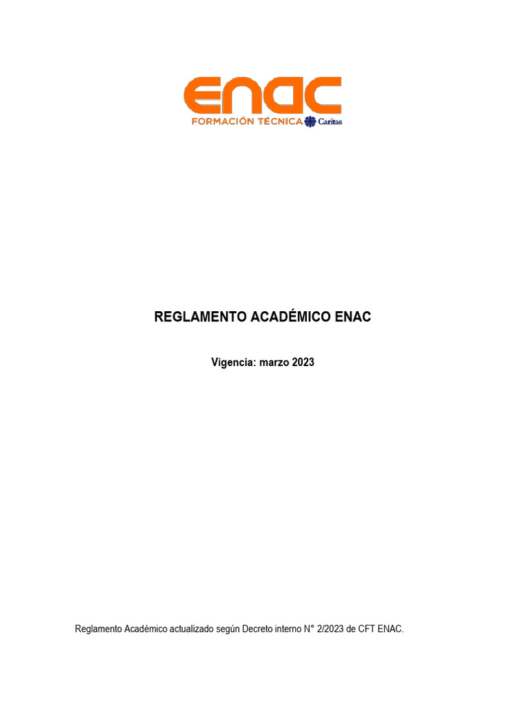 Reglamento Académico CFT ENAC 2023 | PDF | Plan de estudios | Evaluación