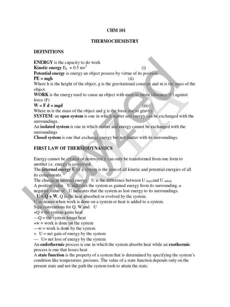 CHM 101 THERMOCHEMISTRY - Watermarked-1 | PDF | Reaction Rate | Enthalpy