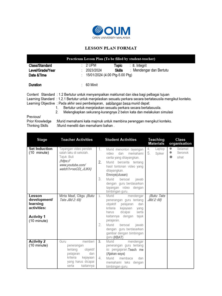 Lesson Plan Format | PDF