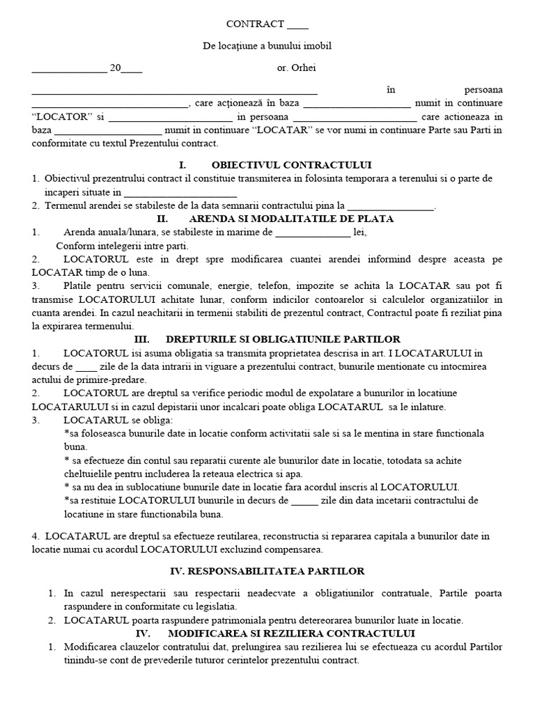 CONTRACT DE LOCATIUNE IMOBIL | PDF