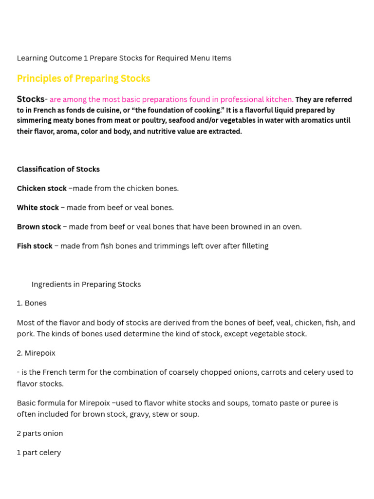 Preparing Stocks and Soups Essentials | PDF | Soup | Stock (Food)