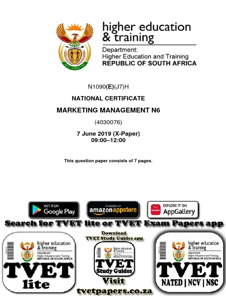 N1090 - Marketing Management N6 June QP 2019 | PDF | Demand | Airport