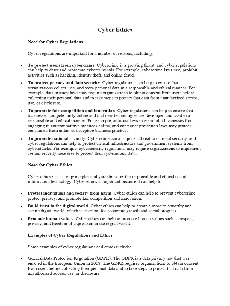 Cyber Ethics Notes | PDF | Security | Computer Security