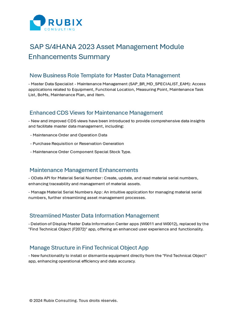 SAP S4HANA 2023 Asset Management Module Enhancements Summary | PDF