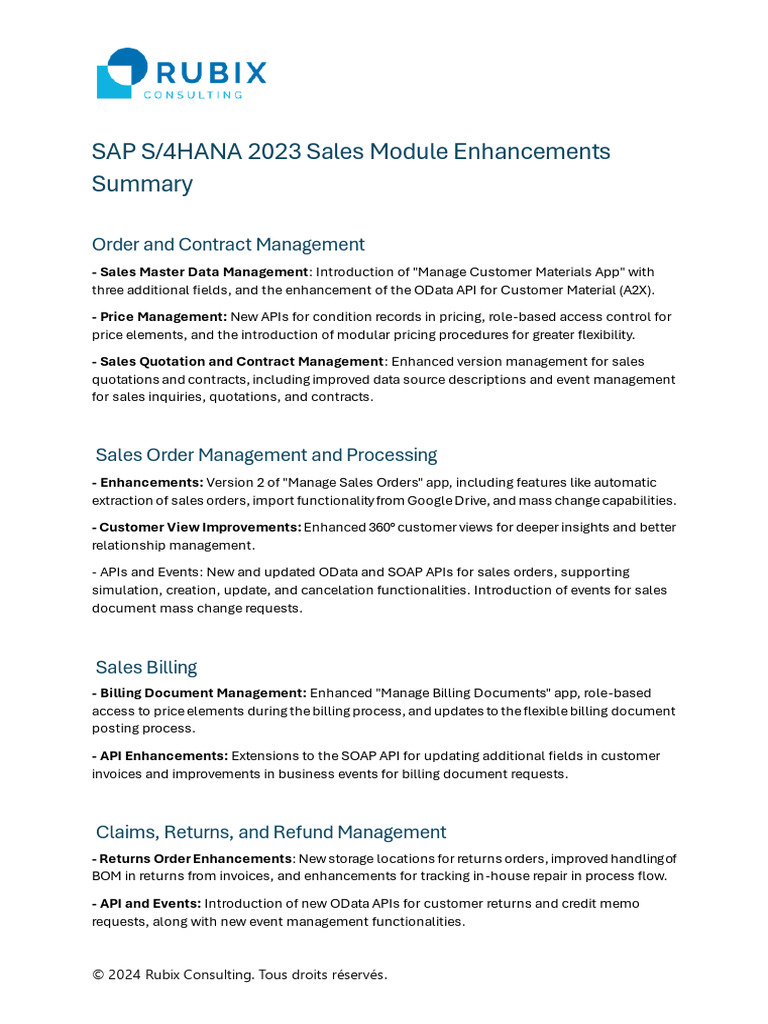 SAP S4HANA 2023 Sales Module Enhancements Summary | PDF | Computing ...