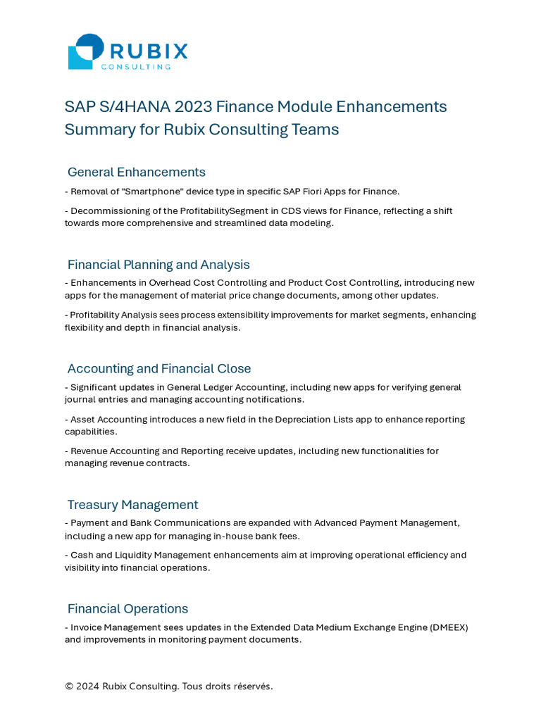 SAP S4HANA 2023 Finance Module Enhancements Summary | PDF