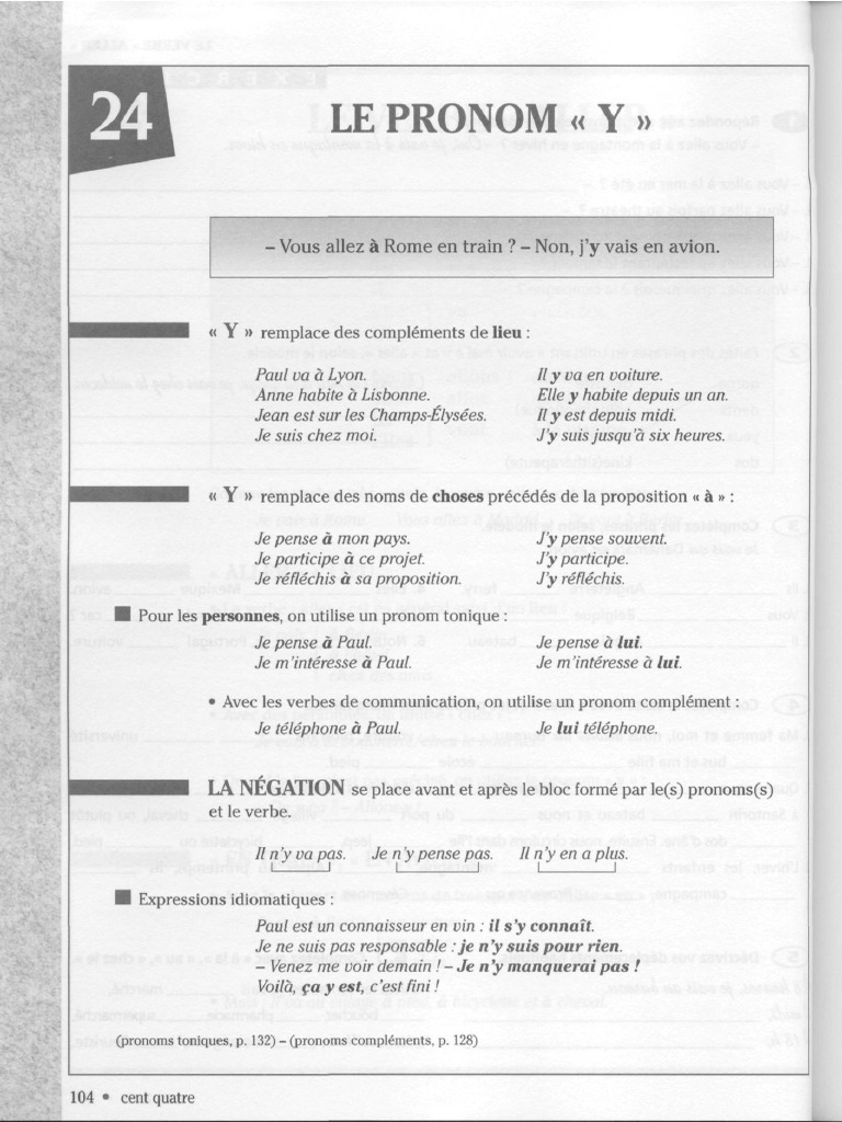 Le Pronom Y | PDF