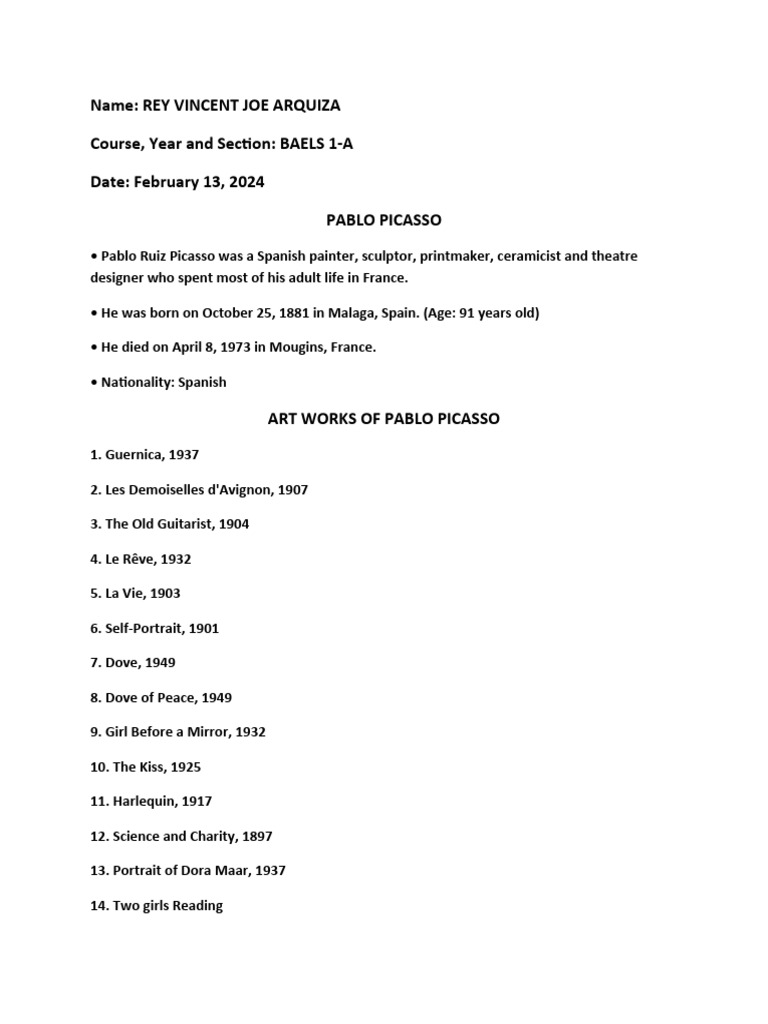 Pablo Picasso | PDF