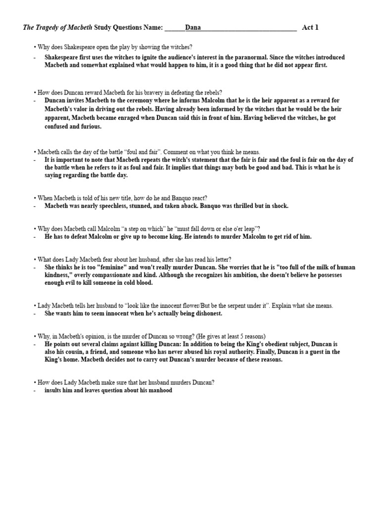 Macbeth Study Questions and Analysis | PDF | Macbeth