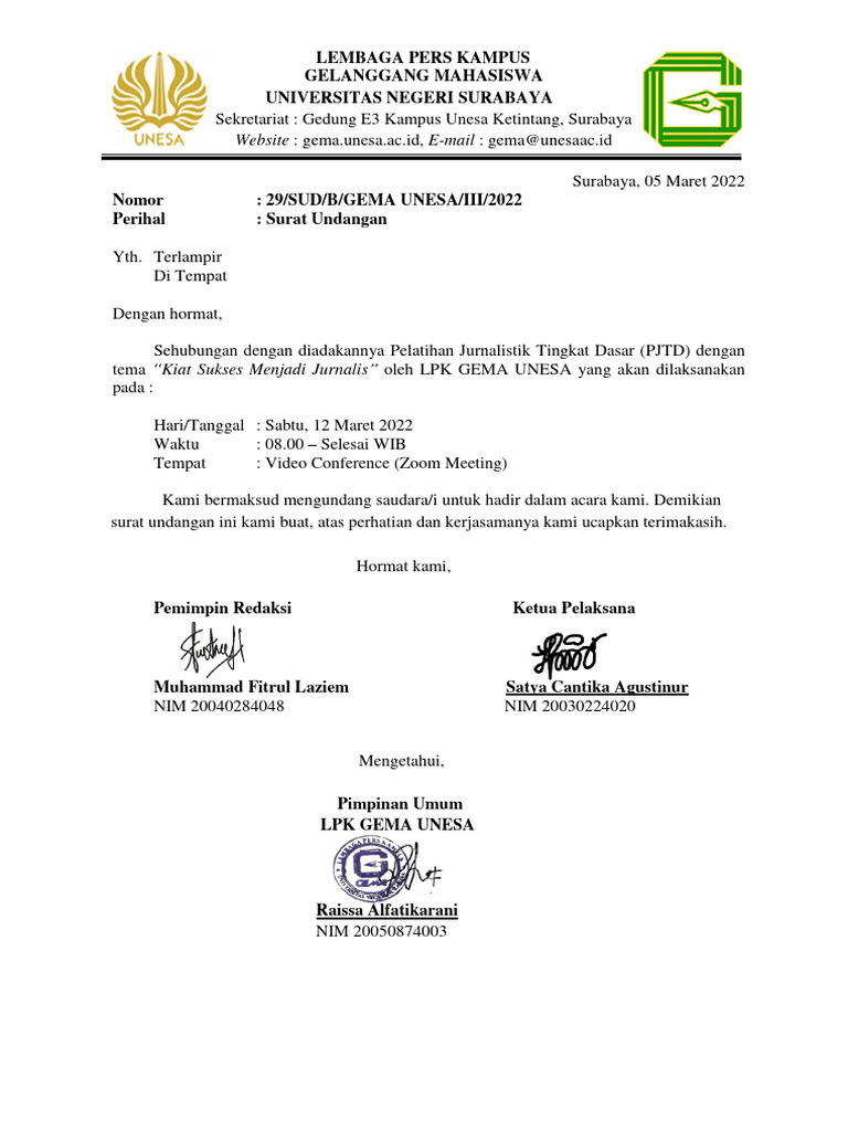 029 Surat Undangan LPM Kegiatan PJTD 2022 | PDF