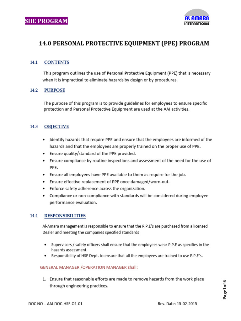 14 AAI PERSONAL PROTECTIVE EQUIPMENT Program | PDF | Personal ...