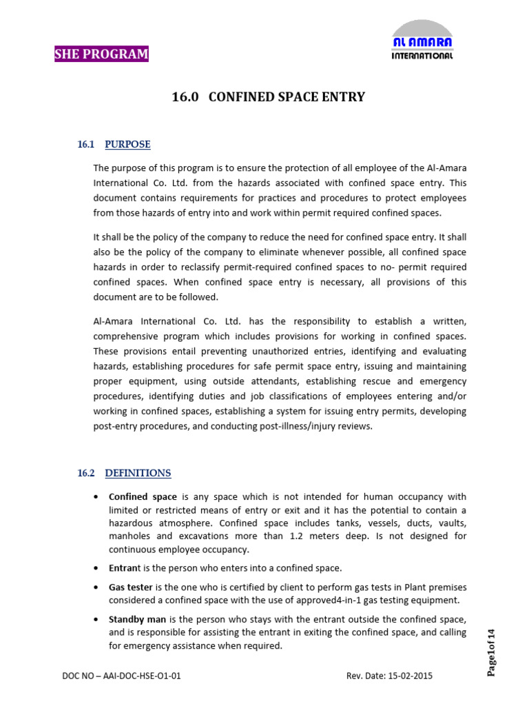 16 AAI Confined Space Entry Program | PDF