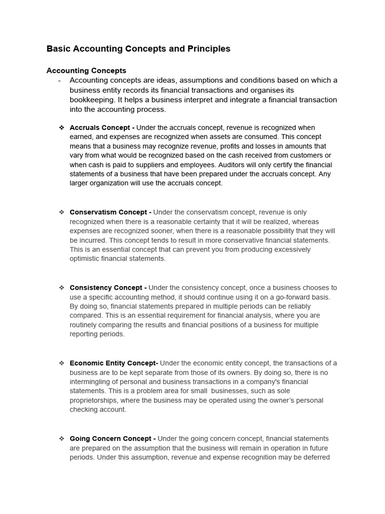 Basic Accounting Concepts and Principles | PDF | Financial Statement ... Basic Accounting Concepts and Principles | PDF | Financial Statement ...