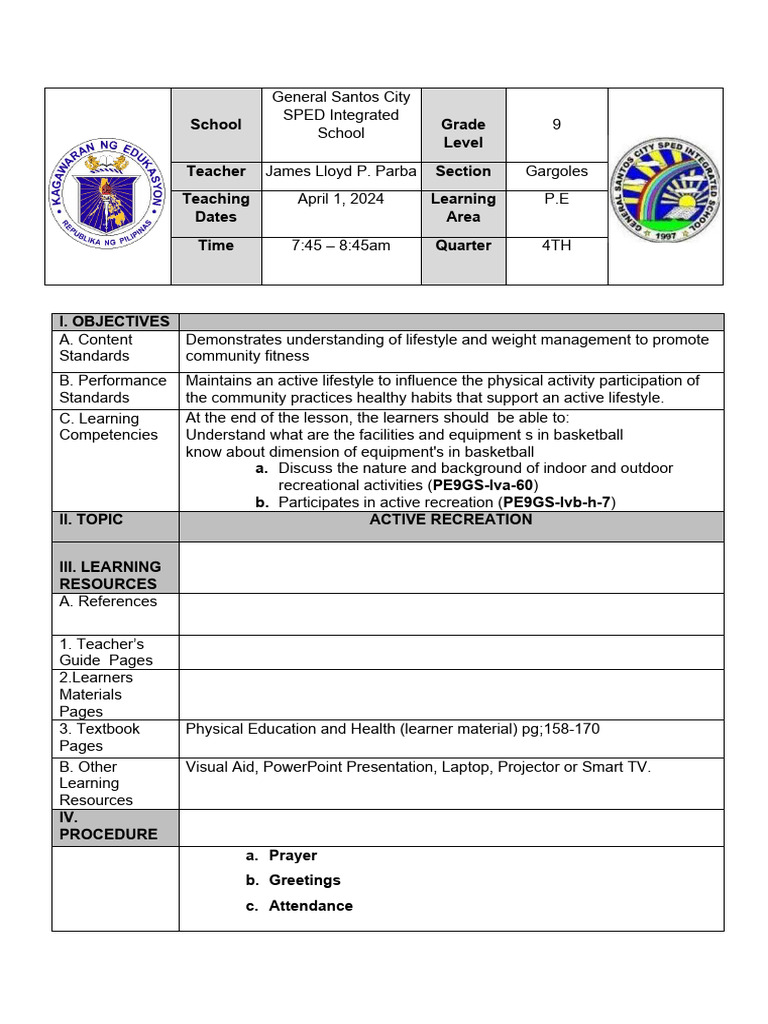 LessonPlan Grade 9 First | PDF