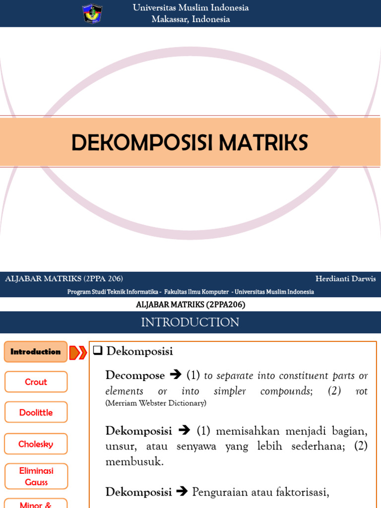 Dekomposisi Matriks: Metode Crout & Doolittle | PDF