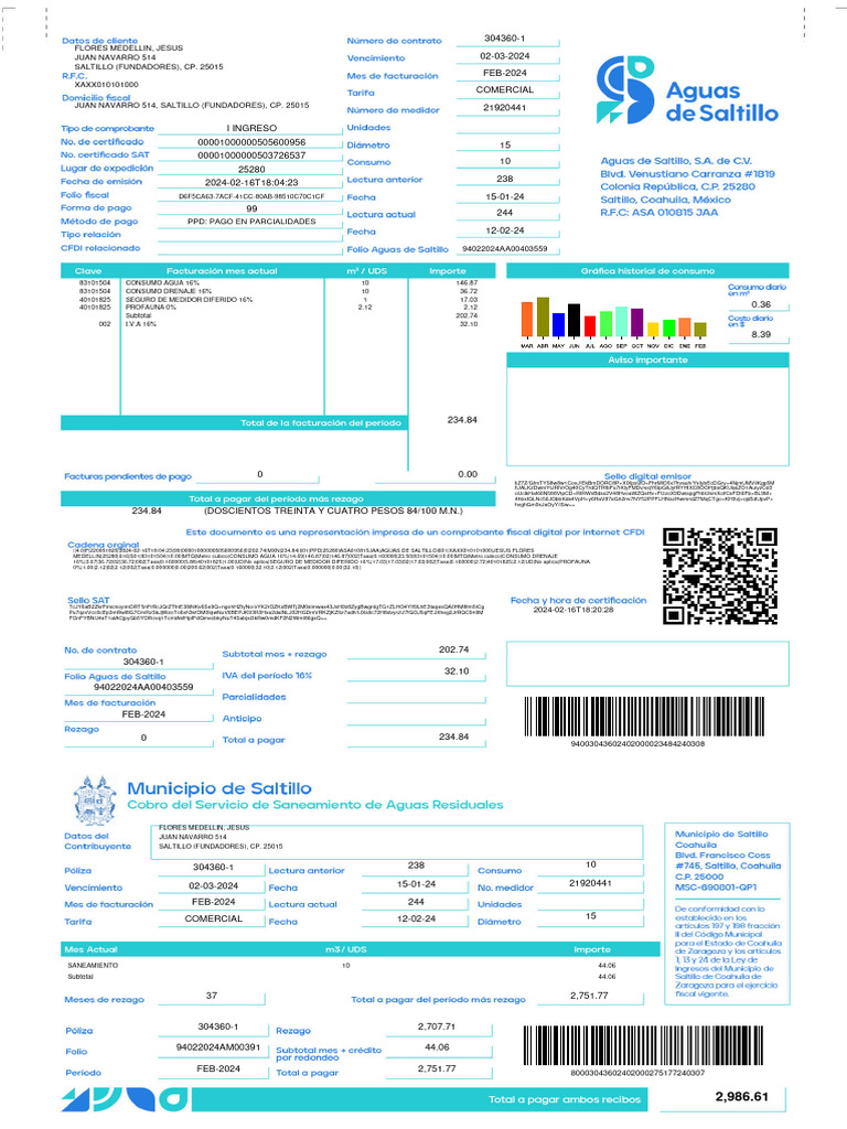 Recibo Del Agua Actual | PDF