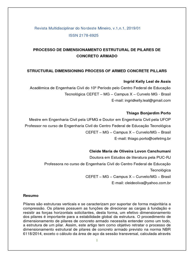 Processo de Dimensionamento Estrutural de Pilares de Concreto Armado ...