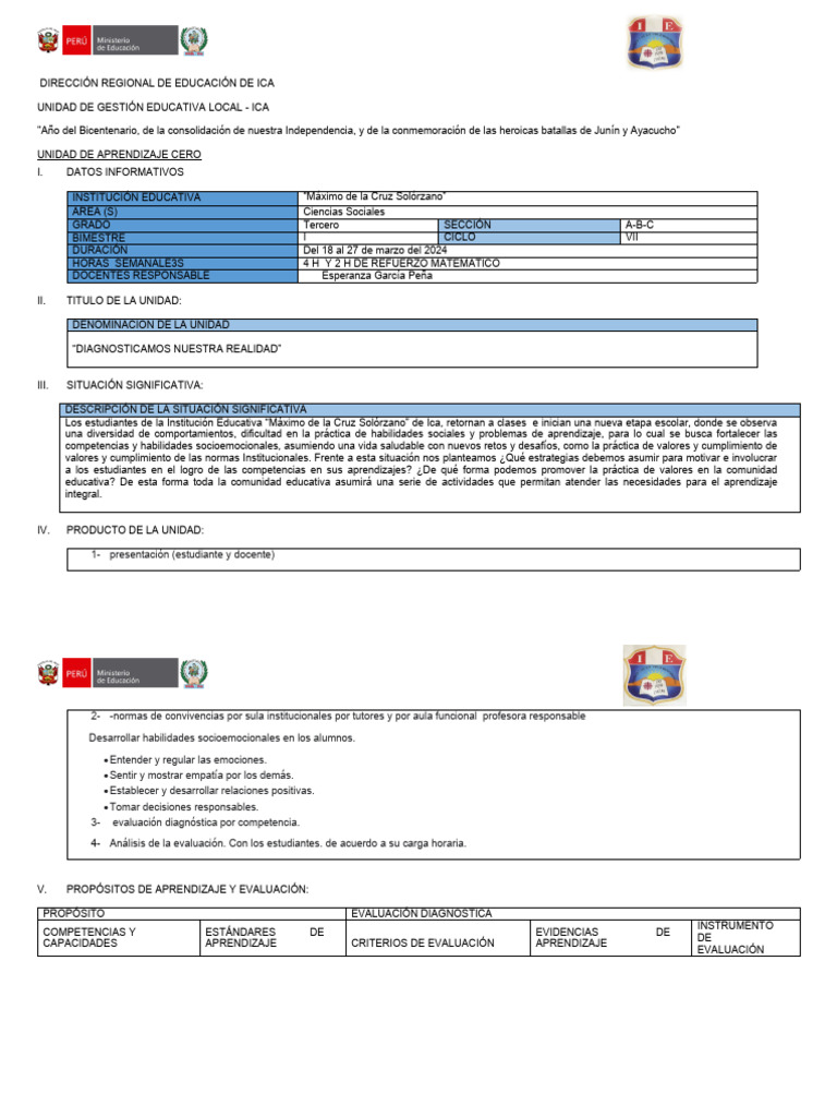 Unidad de Aprendizaje - 2024 - Ugeli. Lilia | PDF | Evaluación | Aprendizaje