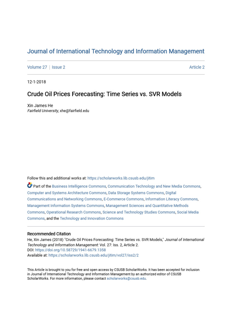 Crude Oil Prices Forecasting - Time Series vs. SVR Models | PDF | Autoregressive Integrated ...