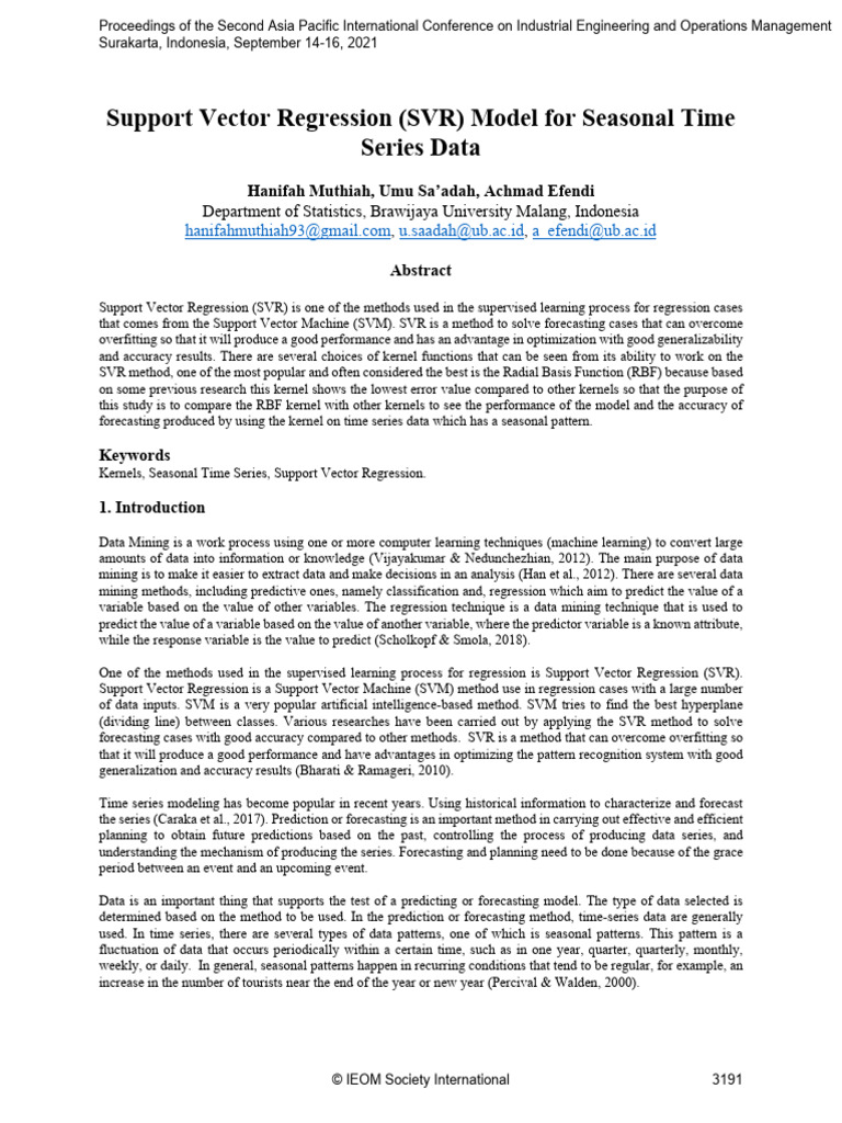 Support Vector Regression (SVR) Model For Seasonal Time Series Data | PDF | Support Vector ...